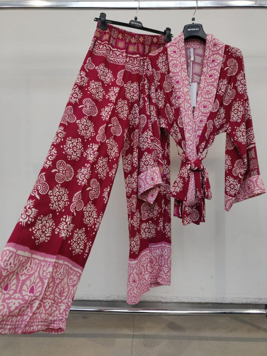 Imperial - Kimono Jacket Grafical Print, Red / Pink